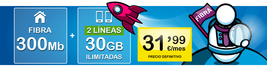 Fibra y dos líneas de móvil con 30 GB + ilimitadas